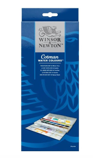WINSOR & NEWTON COTMAN WATER COLOUR PAN STUDIO PANS SET OF 24 (0390084 – Himalaya Fine Art