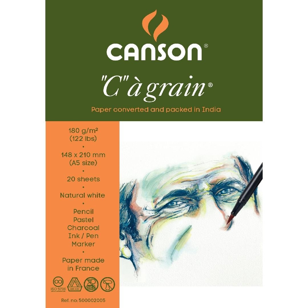 CANSON "C"A GRAIN DRAWING PAPER 180 GSM 20 SHEETS A5 – Himalaya Fine Art